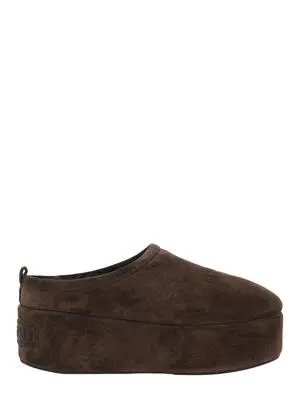 Balenciaga Shearling Lined Suede Mules With Wedge Platform - Brown