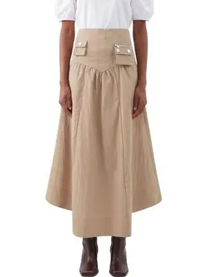 GANNI Asymmetric Cotton-blend Midi Skirt With Patch Pockets - Sand