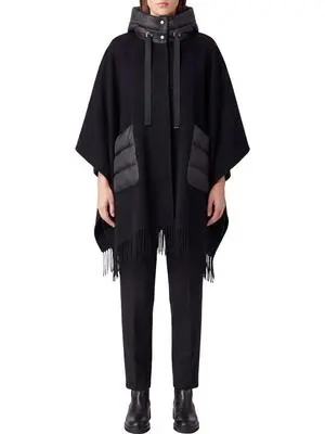 Herno Wool And Cashmere Cape With Quilted Inserts And Fringes - Black