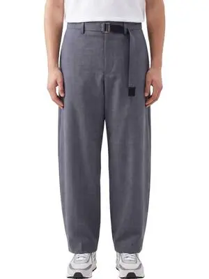 Sacai Sacai Wide-Leg Wool Blend Trousers With Adjustable Belt Grey