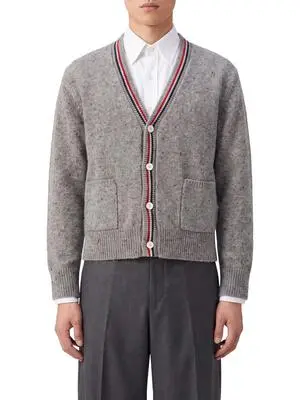 Thom Browne Slim Fit Wool And Mohair Cardigan With Fauna Print Grey