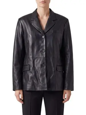 Magda Butrym Single-breasted Sheepskin Leather Blazer With Flap Pockets - Black