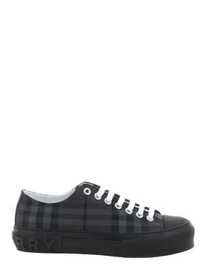 Burberry Check Pattern Nylon Low-top Sneakers With Rubber Cap Toe - Grey