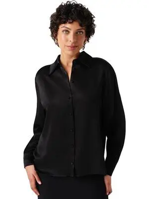 GHOST LONDON Esther Collared Satin Shirt - Black