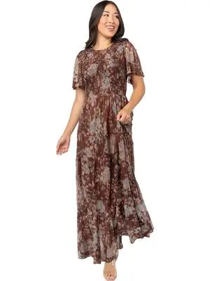 XH TEXTILES Adelaide Floral Mesh Maxi Dress - Brown Multi