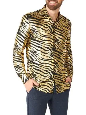 Opposuits Tiger Shiner Modern Tailored Fit Button-up Shirt - Gold