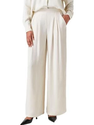 GHOST LONDON Andie Pleated Wide Leg Satin Trouser - Ivory