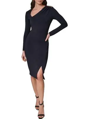 Donna Karan New York Asymmetric Long Sleeve Body-con Dress - Black