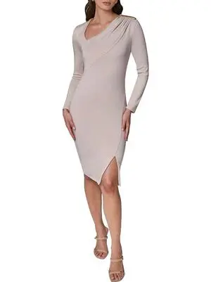 Donna Karan New York Donna Karan New York Asymmetric Neck Long Sleeve Body-Con Dress Oatmilk