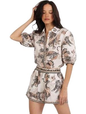 Las Surenas Lotus Tiger Balloon Sleeve Shirt - Ecru