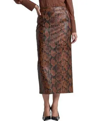 Avec Les Filles Faux Leather Midi Skirt - Brown/black Python