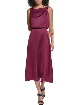 Karl Lagerfeld Paris Satin Face Crepe Midi Dress - Port