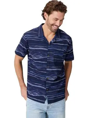 FABLETICS Fabletics The Cabana Button-Up Shirt Deep Navy Breaking Waves