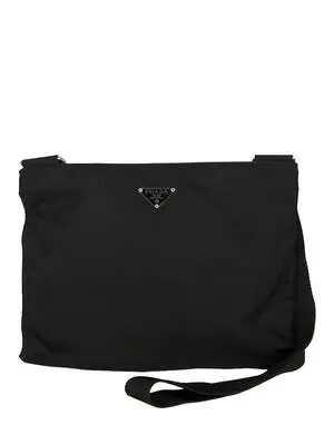 FWRD RENEW Prada Tessuto Flat Messenger Bag - Black