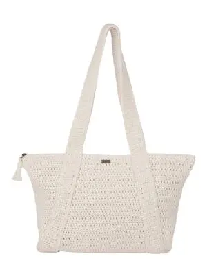 Roxy Woven Tote Bag With Zippered Top And Shoulder Straps - Egret