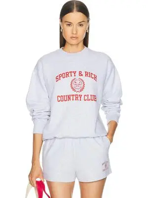 SPORTY & RICH Varsity Crest Crewneck Sweatshirt - Heather Gray