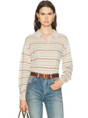 Guest In Residence Collegiate Stripe Polo Sweater - Sandstone Combo