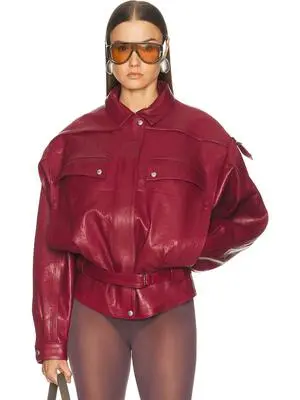 Magda Butrym Leather Bomber Jacket - Cherry