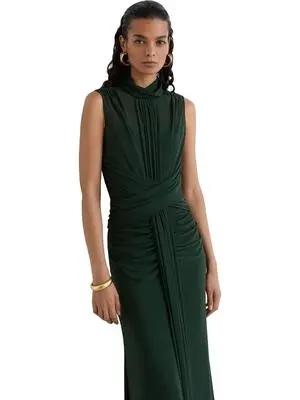 REISS Starla Sheer Ruched Sleeveless Maxi Dress - Green