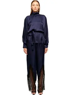 SWF Lace Trim Wide-leg Pants - Navy
