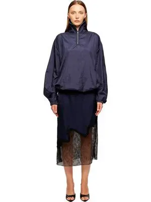 SWF Lace Trim Satin Midi Skirt - Navy