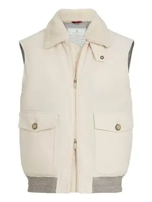 Brunello Cucinelli Waxed Shearling-collar Gilet - White