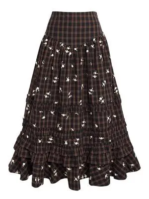 GANNI Organic Cotton Printed Midi Skirt - Brown