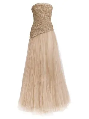 MARMAR HALIM Marmar Halim Strapless Embellished Tulle Gown