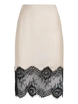 HERSKIND Satin Lace-trim Midi Skirt - Ivory