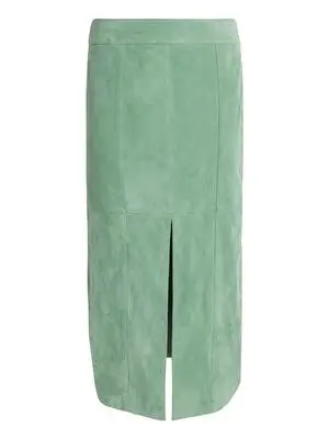 Ulla Johnson Suede Pencil Midi Skirt With Slit - Green