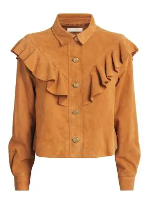 Ulla Johnson Ruffled Matilde Suede Jacket - Brown