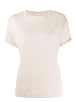 Brunello Cucinelli Brunello Cucinelli Short-Sleeved Crewneck Knitted T-Shirt Desert-colored