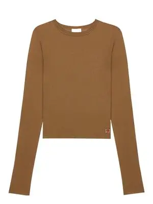 Saint Laurent Saint Laurent Long-Sleeved Sheer Top With Square Metal Accents Hazelnut Color
