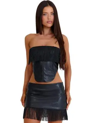 OUTCAST Jakayla Micro Mini Skirt With Fringe Detail - Black