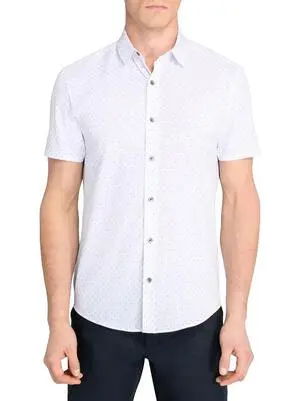 W.R.K Trim Fit Hashtag Print Short Sleeve Performance Button-up Shirt - Blue
