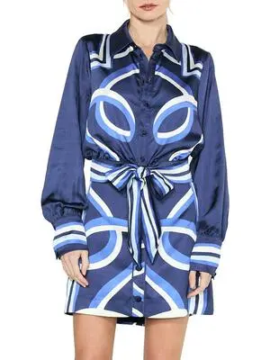 CIEBON Zaria Printed Tie Waist Shirt - Blue Multi