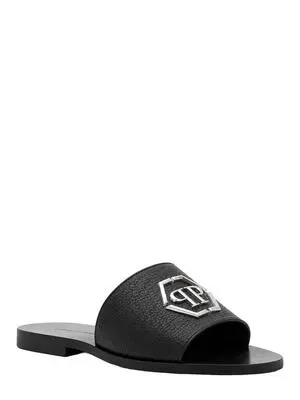 Philipp Plein Leather Sandals Big Hexagon - Black