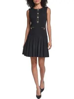 Karl Lagerfeld Paris Metallic Detail A-line Mini Dress - Black