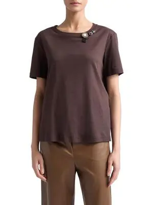 Max Mara Mitico Embellished Cotton & Modal T-shirt - Brown