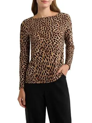Anne Klein Button Cuff Boat Neck Top - Vicuna Multi