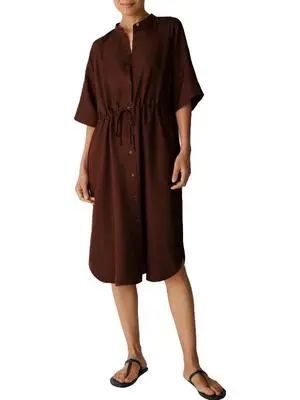 Eileen Fisher Silk Mandarin Collar Shirtdress - Truffle