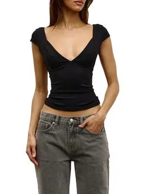 BAYSE Marianna Plunge Neck Top - Black