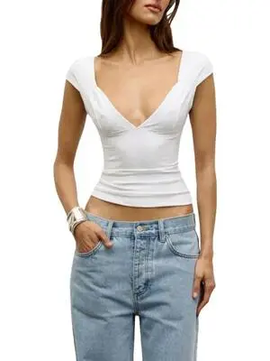 BAYSE Marianna Plunge Neck Top - White