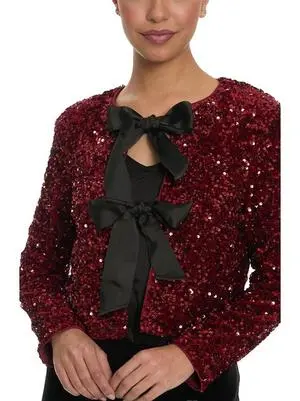 Maggy London Maggy London Double Bow Sequin Jacket Wine