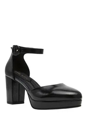 Anne Klein Faith Platform Ankle Strap Pump - Black Crinkle