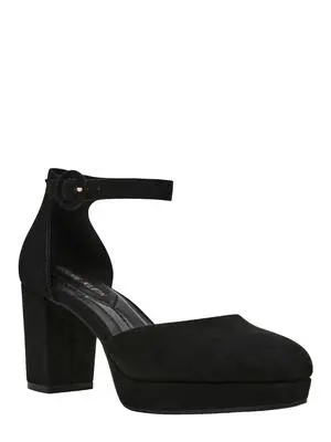 Anne Klein Faith Platform Ankle Strap Pump - Blackk Micro Suede