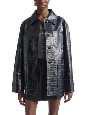 NACKIYE Croc Embossed Leather Jacket - Croco