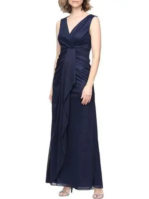 Alex Evenings Sleeveless Glitter Mesh Gown - Dark Navy