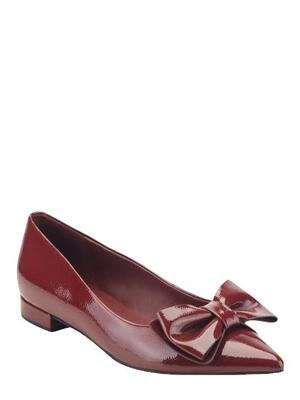 Bandolino Alice Faux Leather Pointed Toe Flat With Bow Detailing - Dark Red
