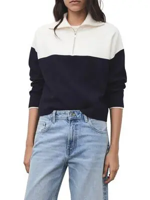 Mango Bicolour High Collar Sweater - Navy